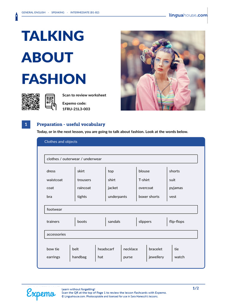 Talking About Fashion British English Student B1 B2 | PDF | Fashion ...