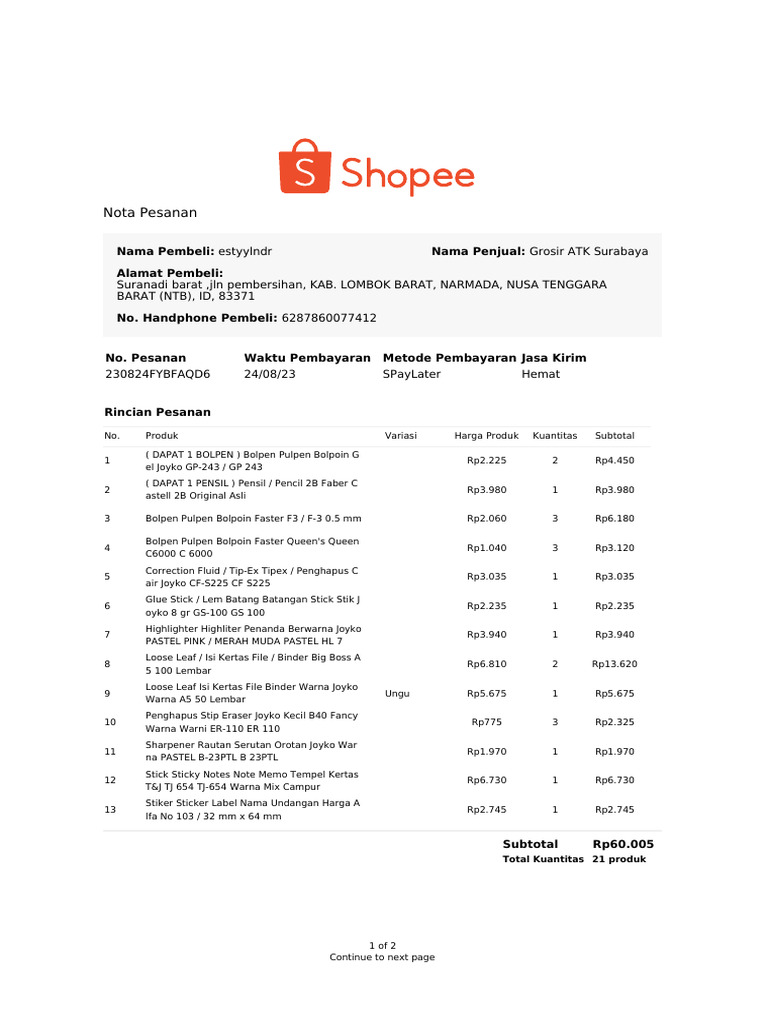 Nota Atk Dti Atk Surabaya | PDF