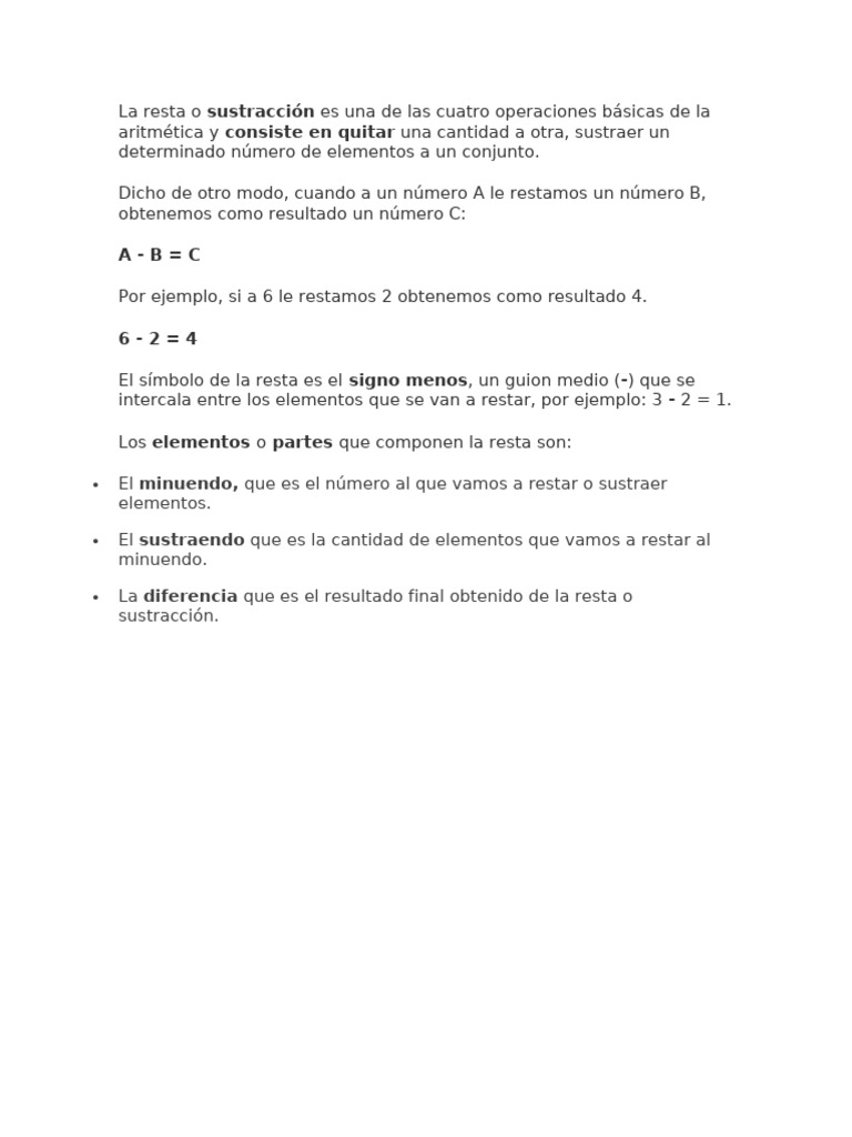 Que Es La Resta | PDF
