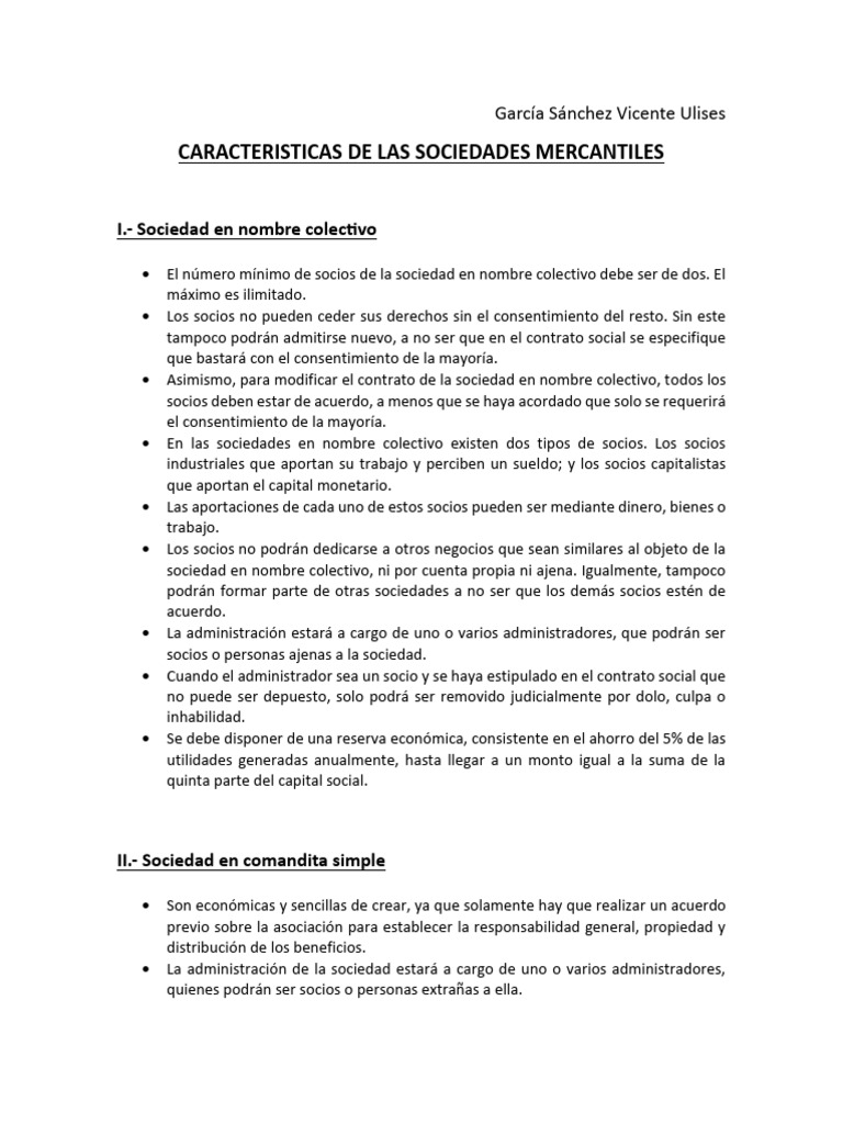 Caracteristicas de Las Sociedades Mercantiles | PDF | Sociedad de responsabilidad limitada ...