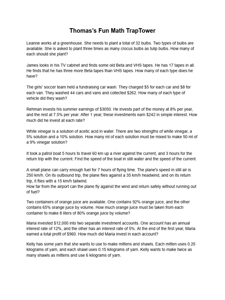 Thomas's Fun Math TrapTower | PDF
