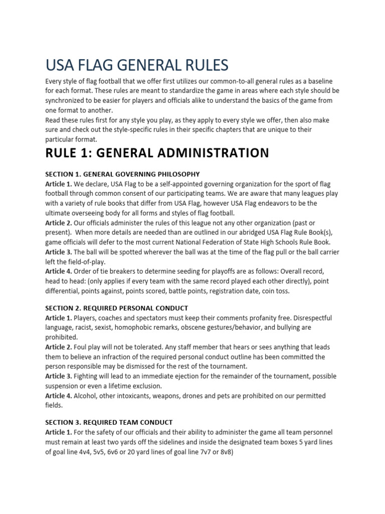 USA Flag Football General Rules Guide | PDF | Sports Rules And ...