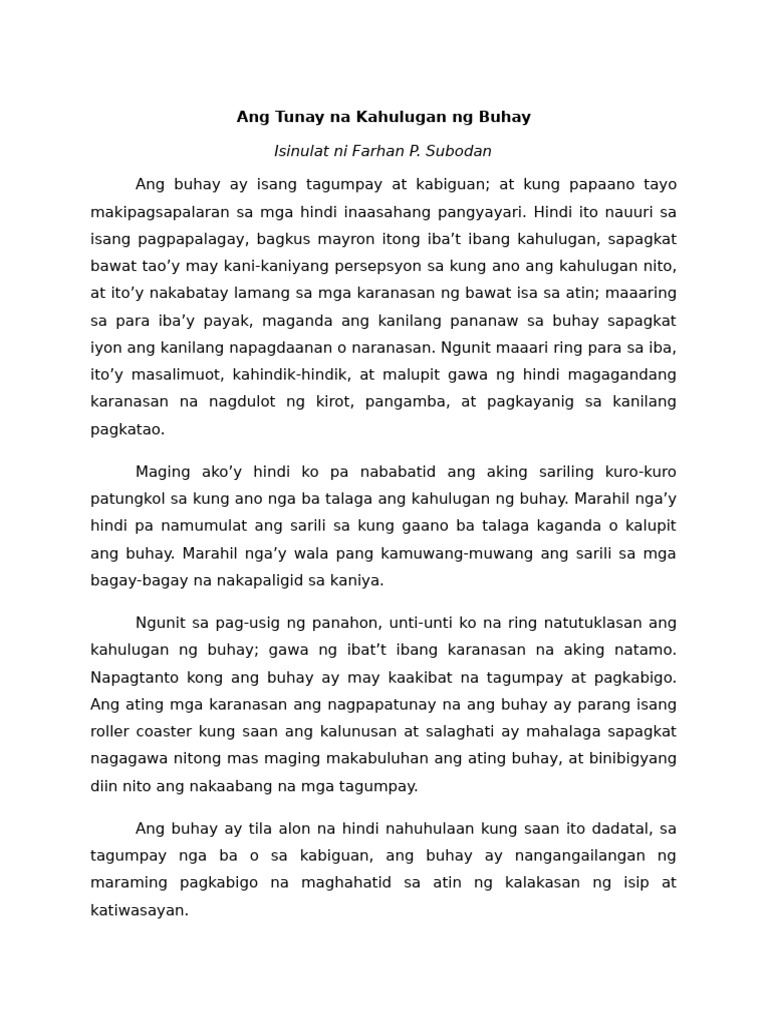 ANG TUNAY NA KAHULUGAN NG BUHAY.. | PDF