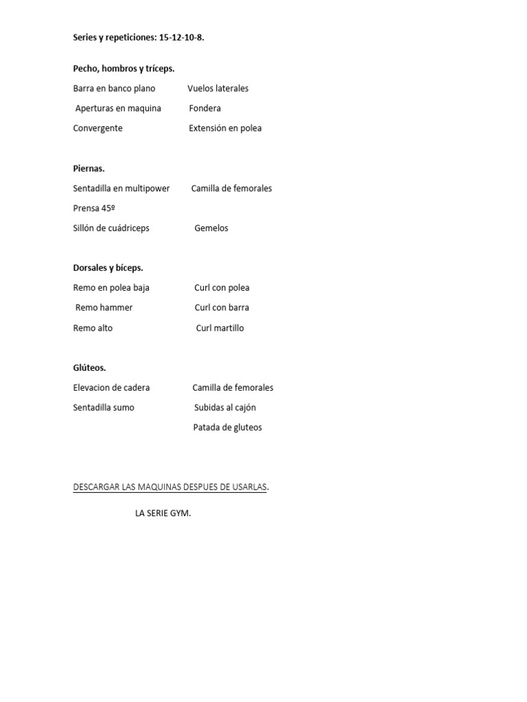 Rutina Principiante - Docx3 | PDF