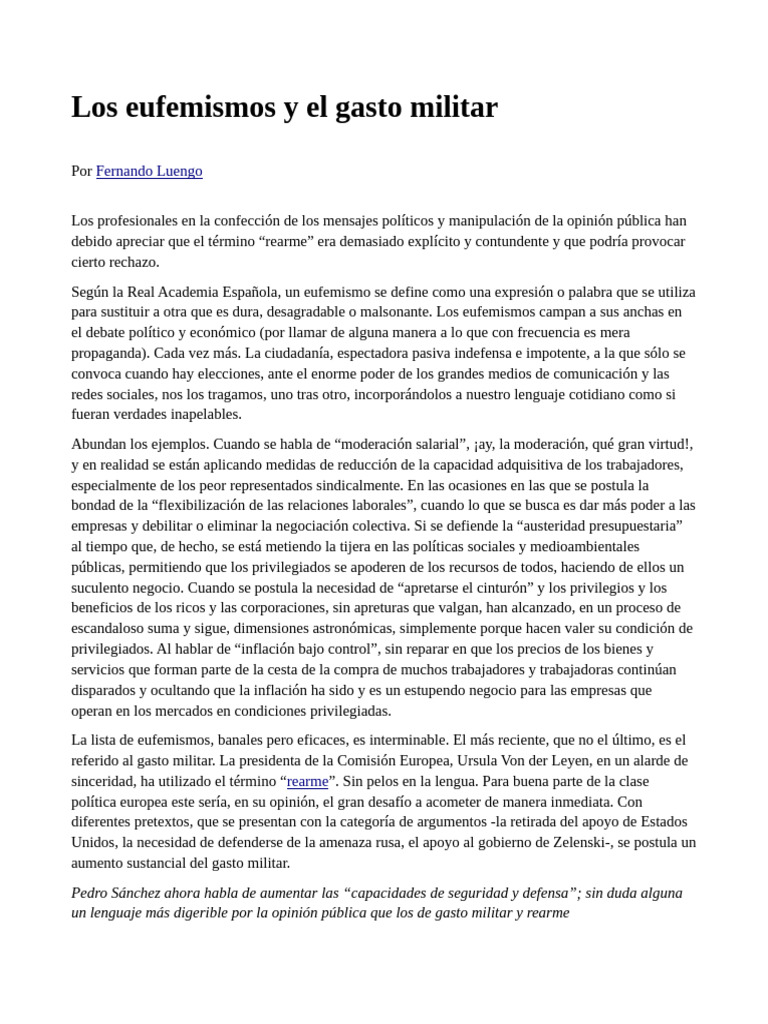 Los Eufemismos y El Gasto Militar - Luengo | PDF