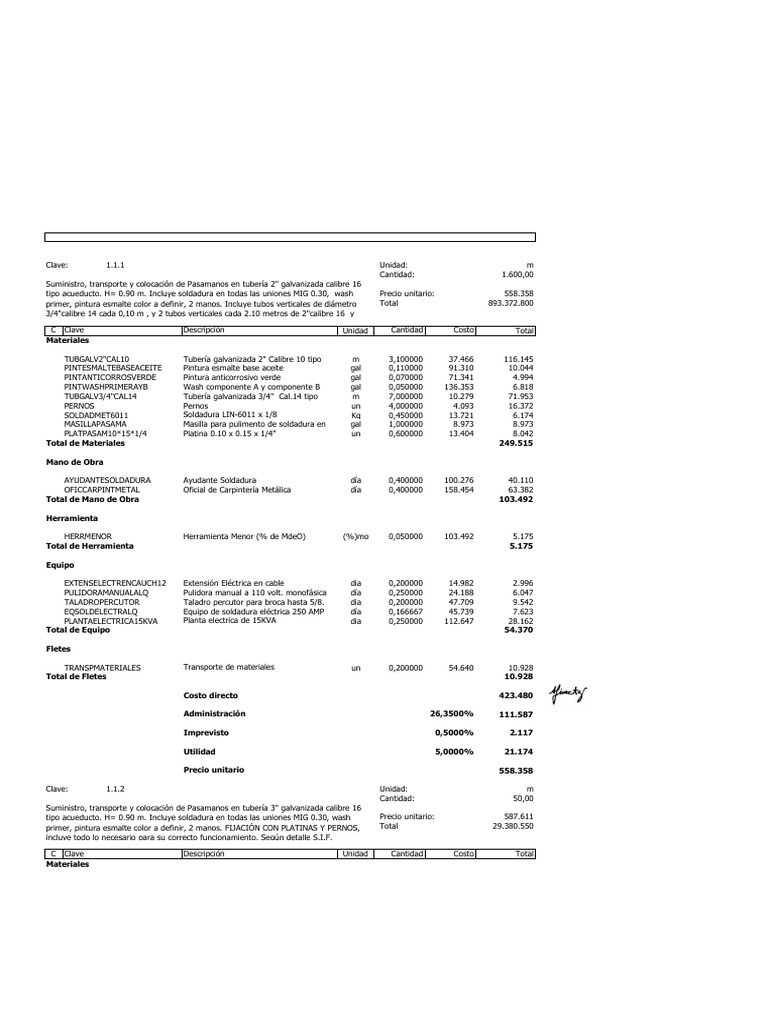 Anexo APUs | PDF | Soldadura | Construcción