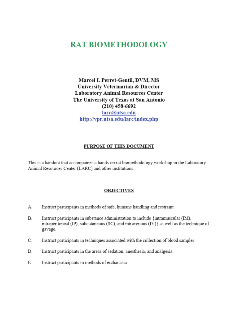 Ratbiomethodologyhandouts | PDF | Injection (Medicine) | Syringe