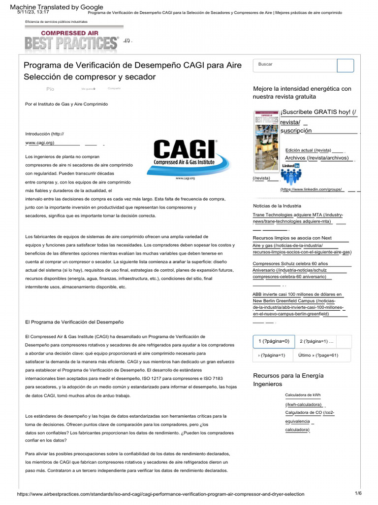 CAGI Performance Verification Program For Air Compressor and Dryer Selection - Compressed Air ...
