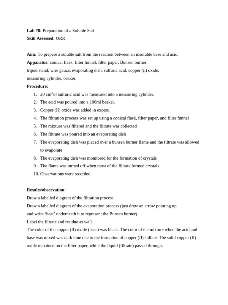 Soluble Salt Preparation: Copper Sulfate | PDF | Solubility | Salt ...