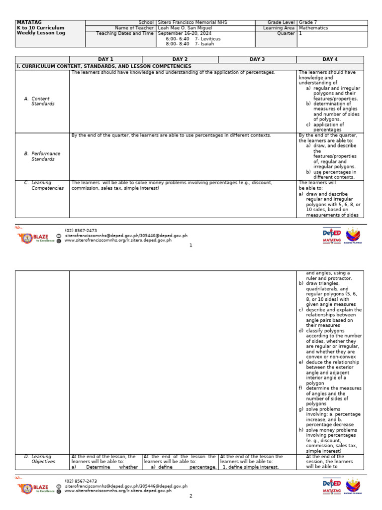 WLL G7 Mathematics Q1 Wk7 LMSM | PDF | Learning | Teachers