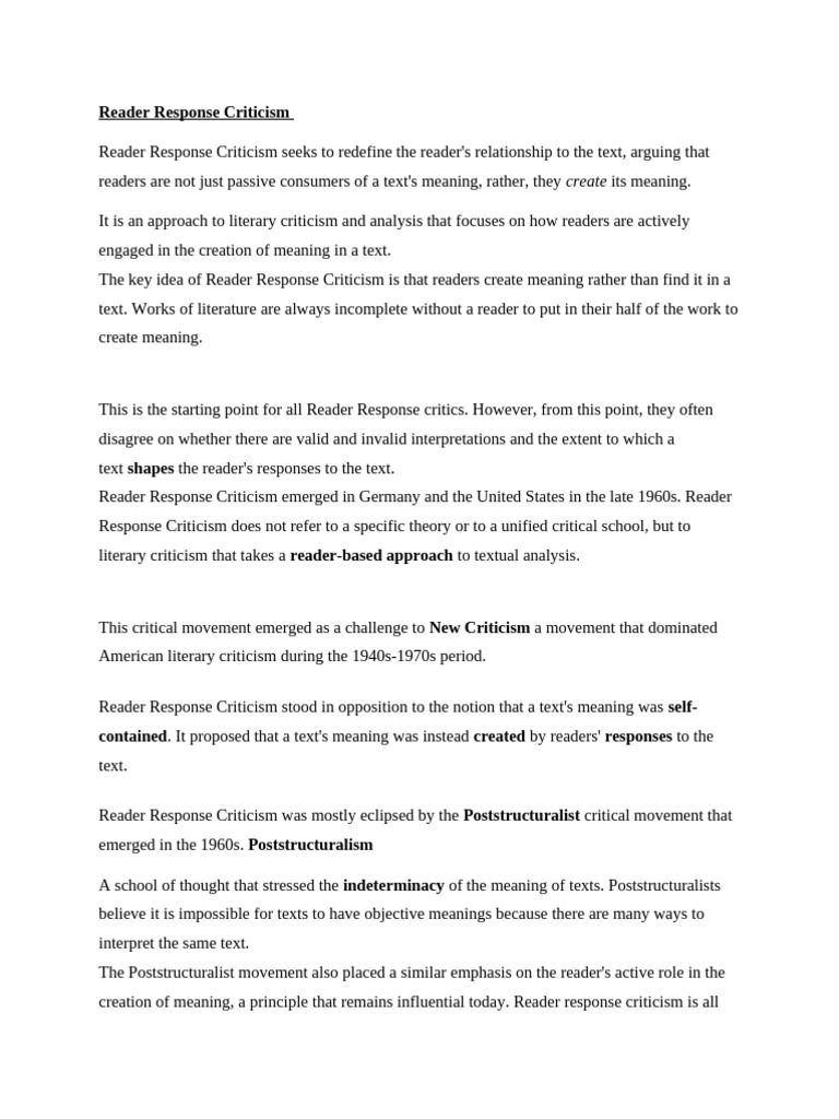 Reader Response Criticism | PDF | Liberal Arts Education
