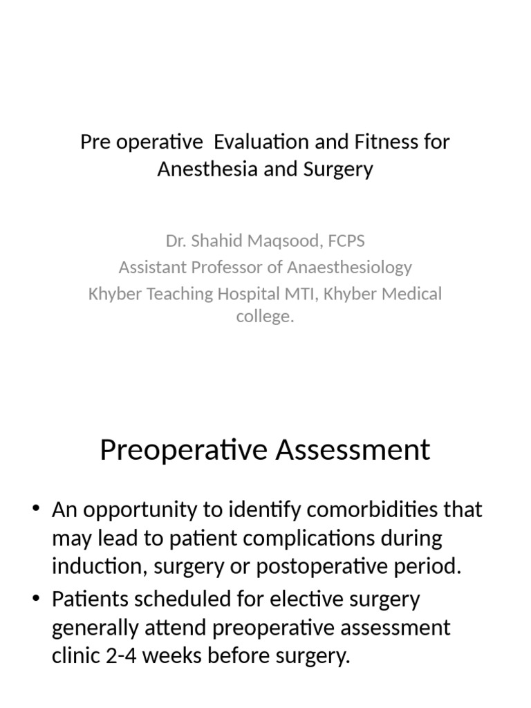 Preoperative Evaluation | PDF | Surgery | Anesthesia
