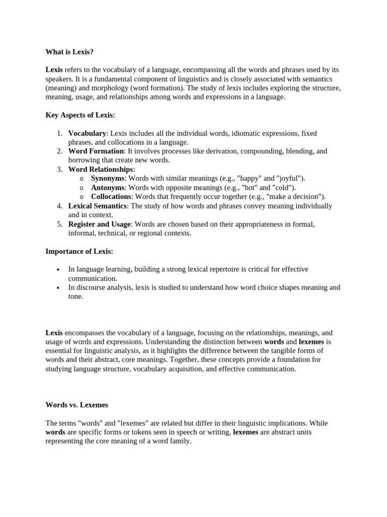 What Is Lexis, Lexeme and Word | PDF | Word | Lexicon
