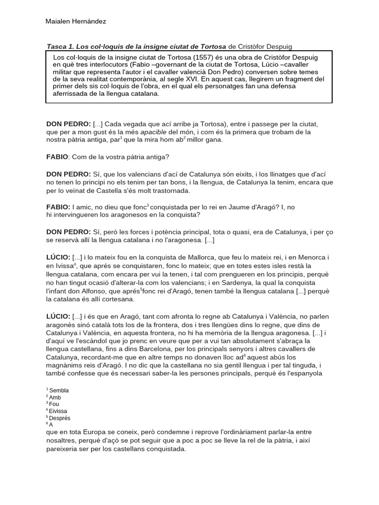 Tasca 1. Los Col Loquis de La Insigne Ciutat de Tortosa de Cristòfor Despuig | PDF