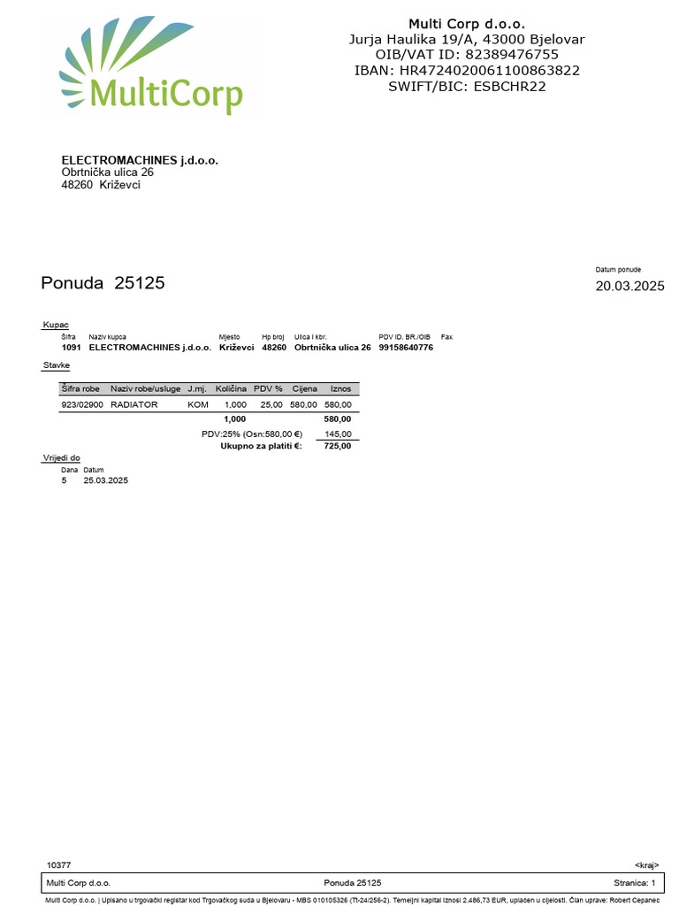 Ponuda 25125 Electromachines | PDF