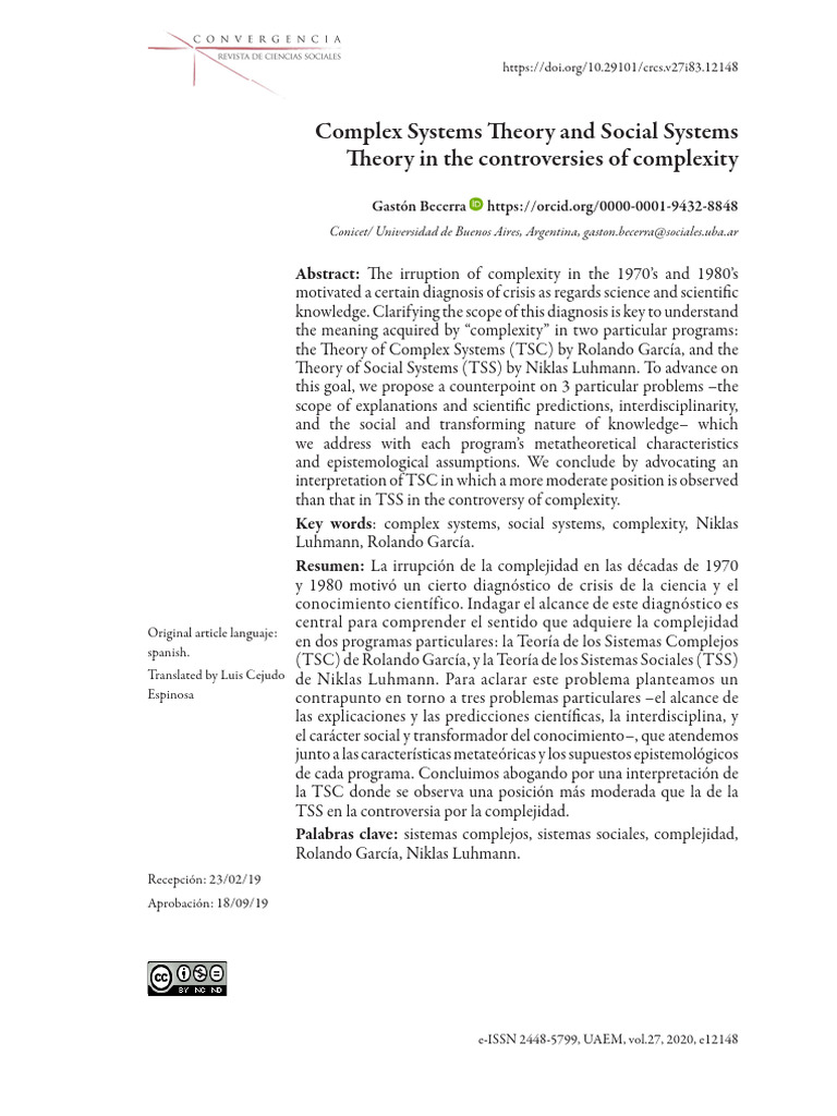 Compley Systems Theory and Social Systems Theory | PDF | Science ...