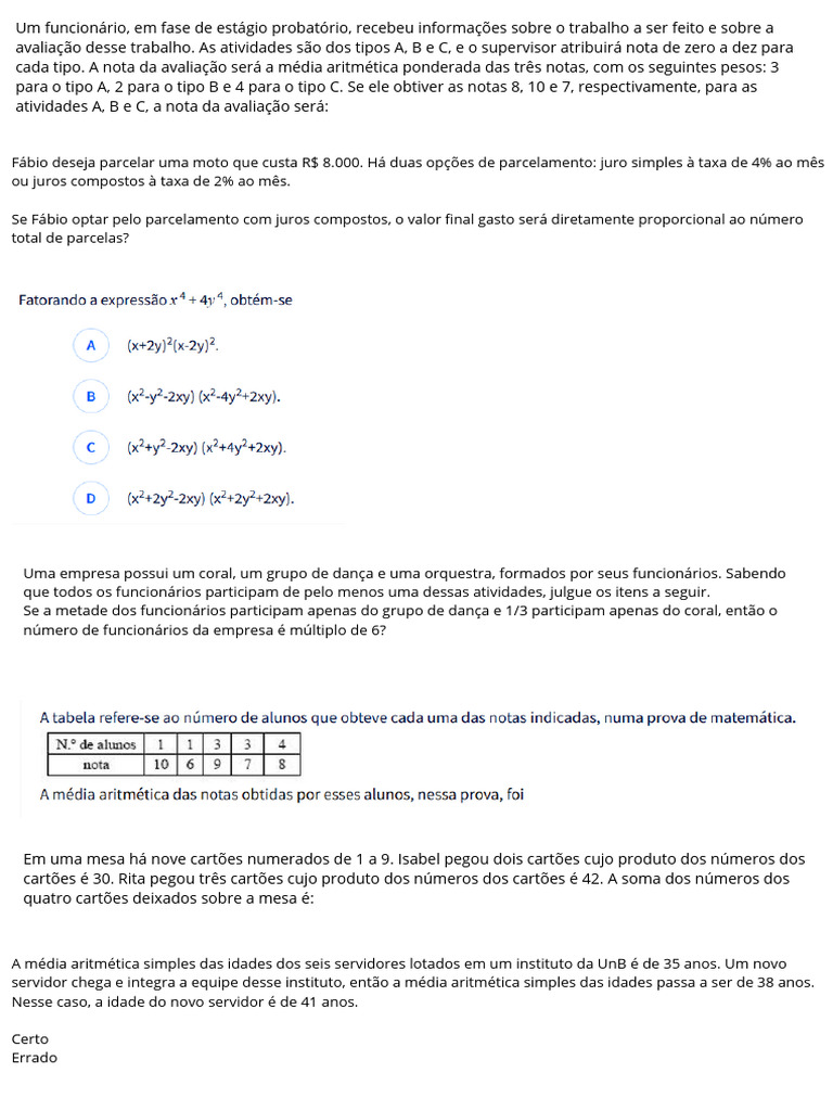 questoes matematica (1) | PDF | Juros | Média