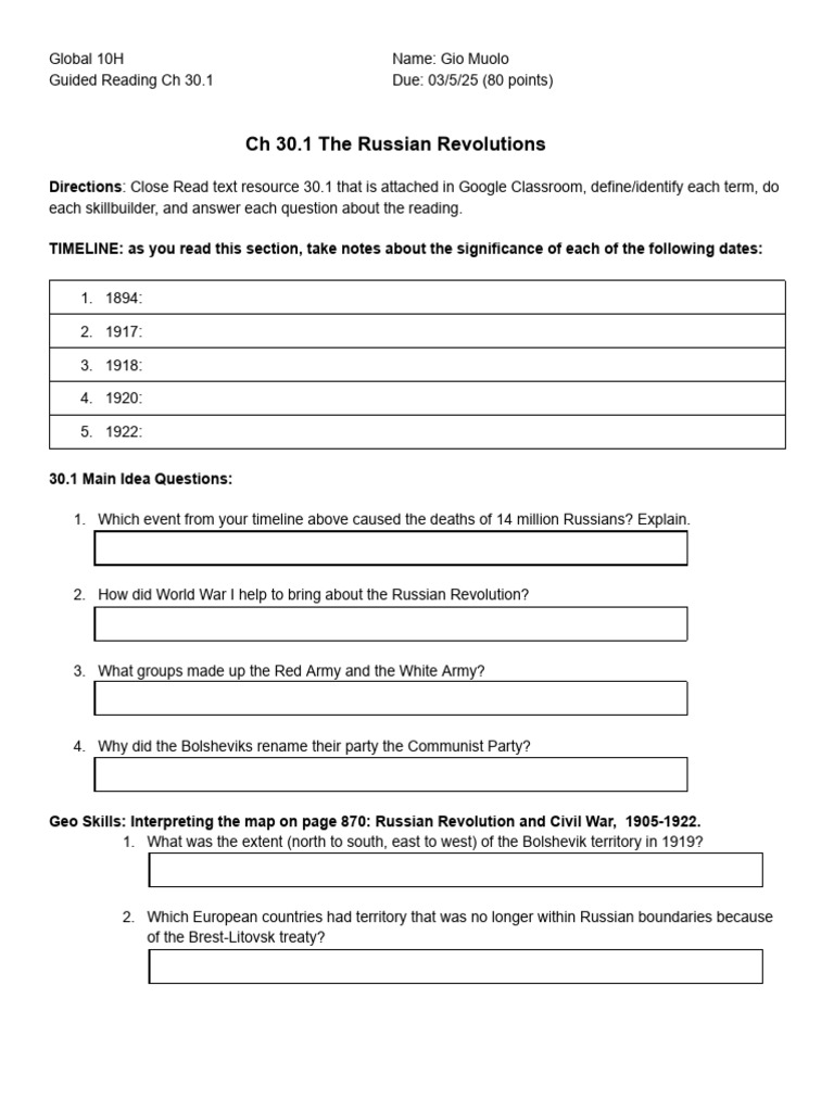 Russian Revolutions Study Guide | PDF