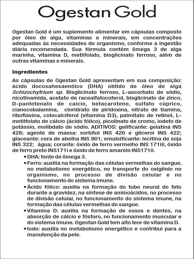 Bula Ogestan Gold Paciente Consulta Remedios | PDF | Vitamina | Vitamina D