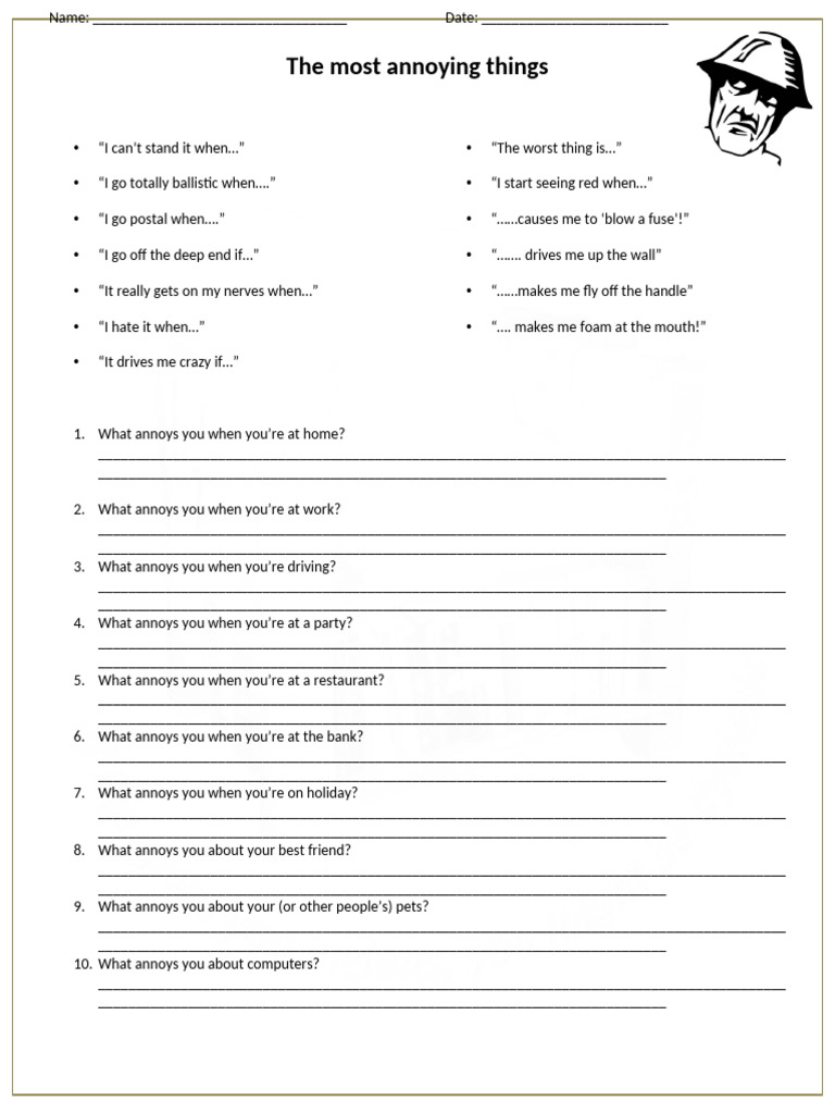 annoying things - worksheet 1 | PDF
