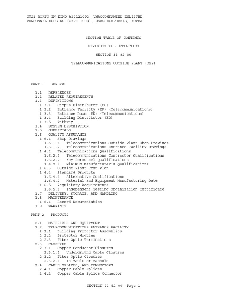 33 82 00 Telecommunications Outside Plant (Osp) | PDF | Electrical ...