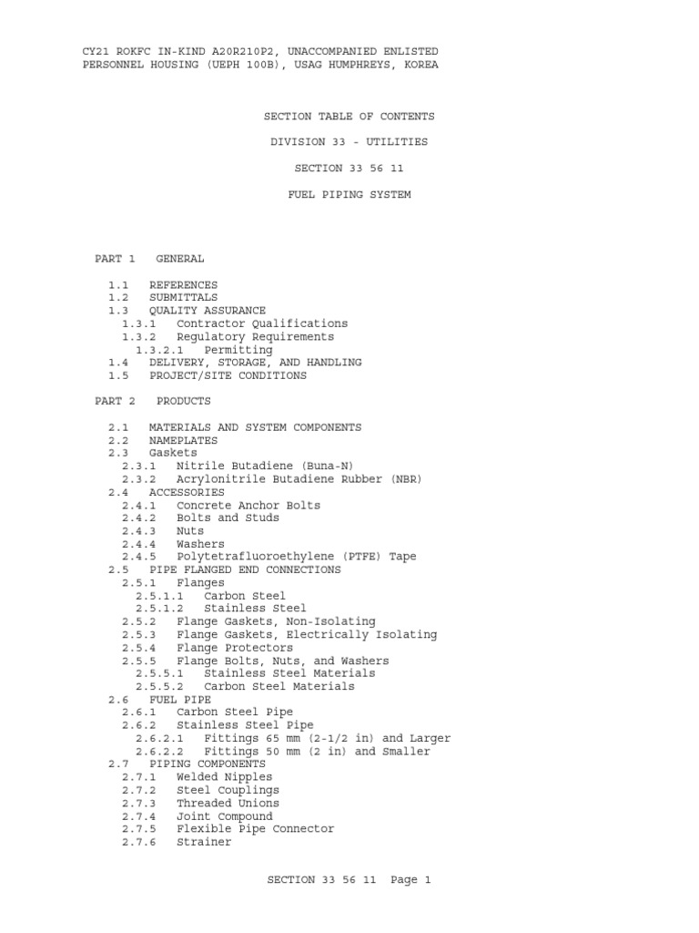 Fuel Piping System Specifications | PDF | Pipe (Fluid Conveyance) | Valve