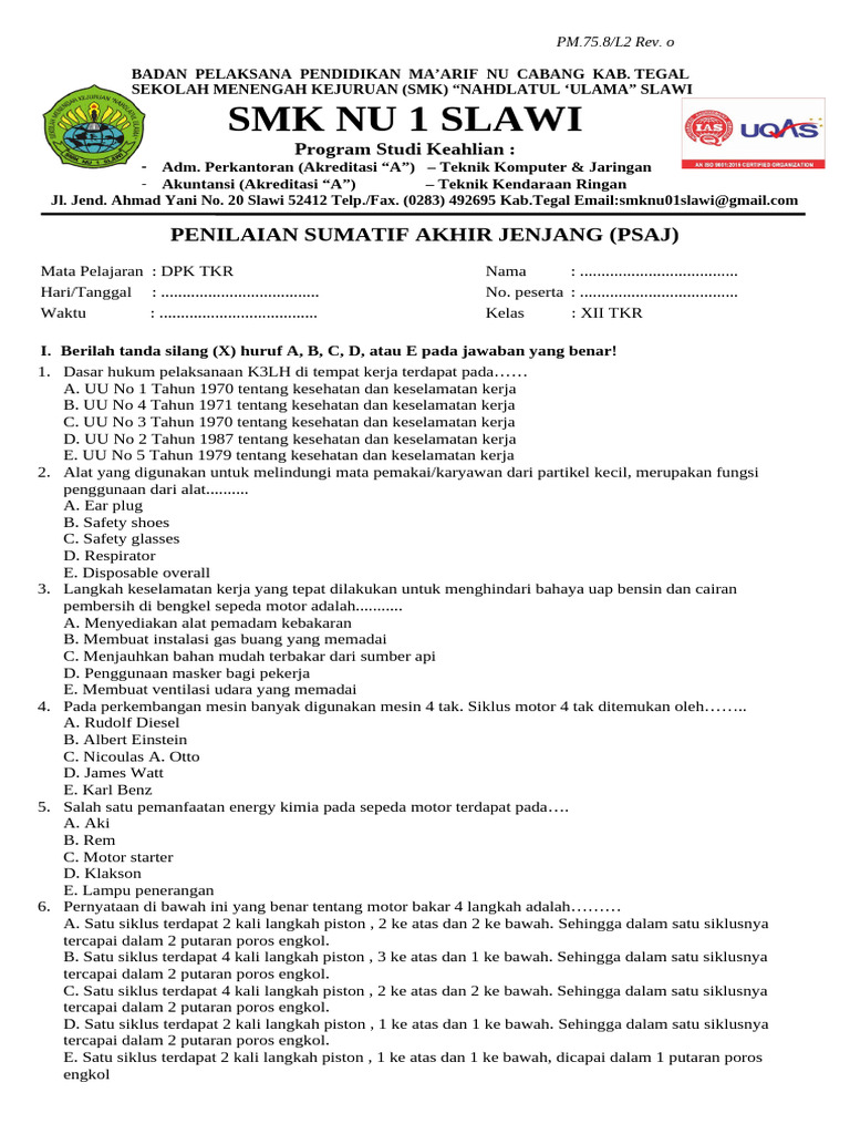 Soal Psaj - DPK TKR - 2025 | PDF
