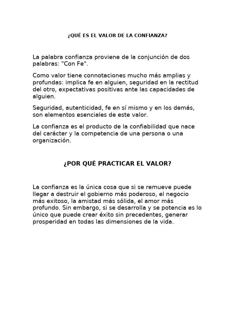 Valor y Significado de la Confianza | PDF
