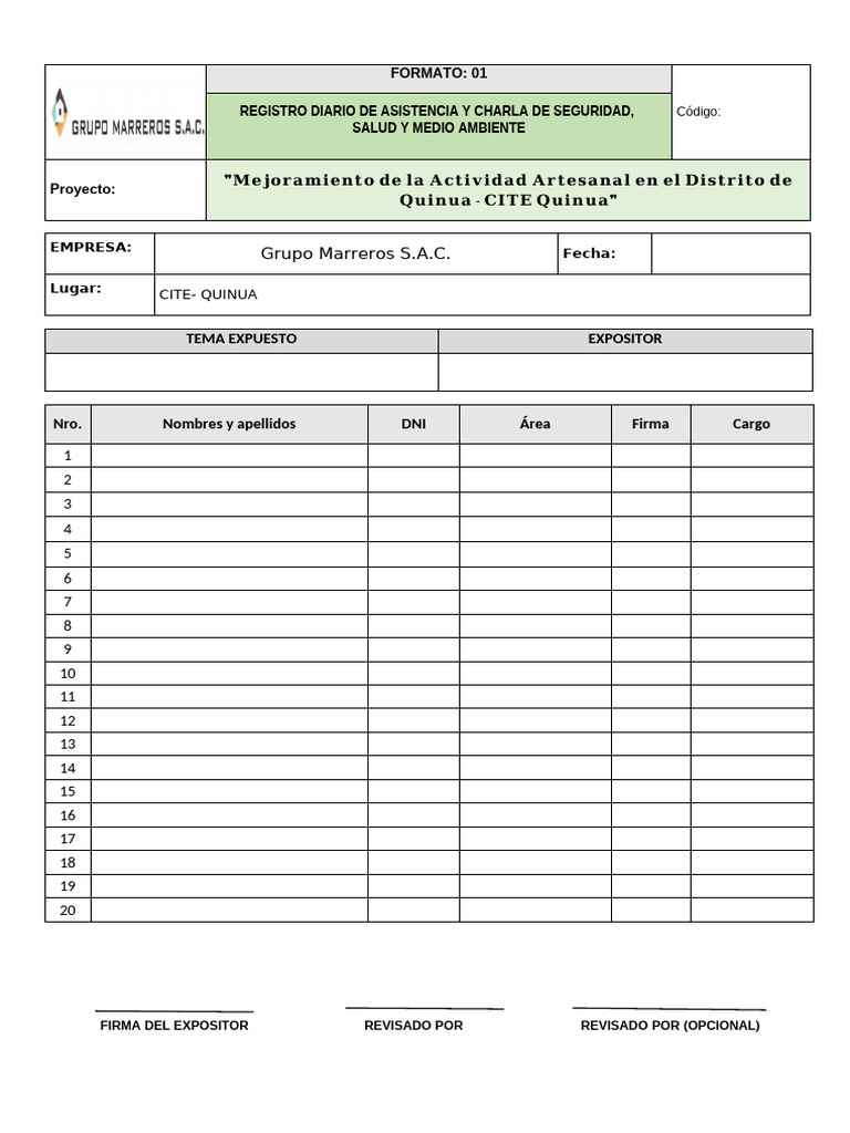 FORMATO Charla 5 Minutos | PDF