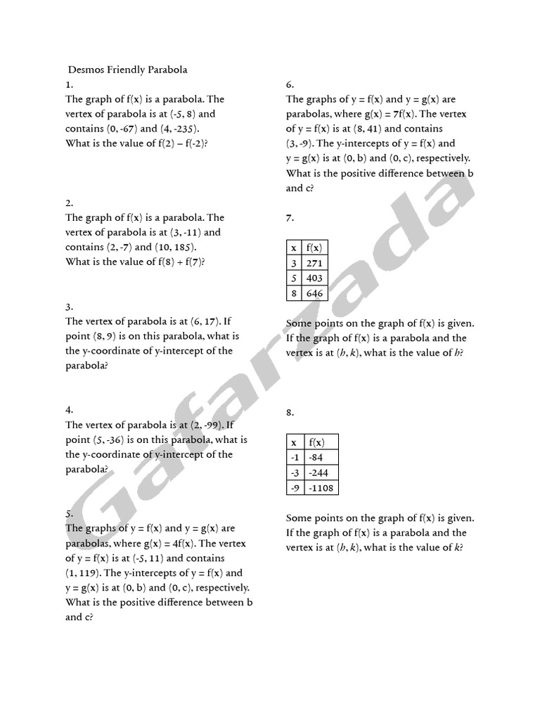 Parabola Graph Problems and Solutions | PDF | Combinatorics ...