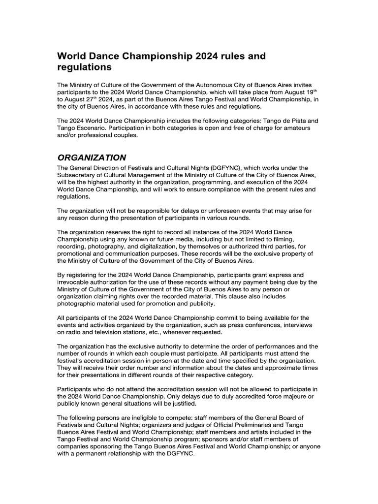 World Dance Championship 2024 Rules and Regulation | PDF