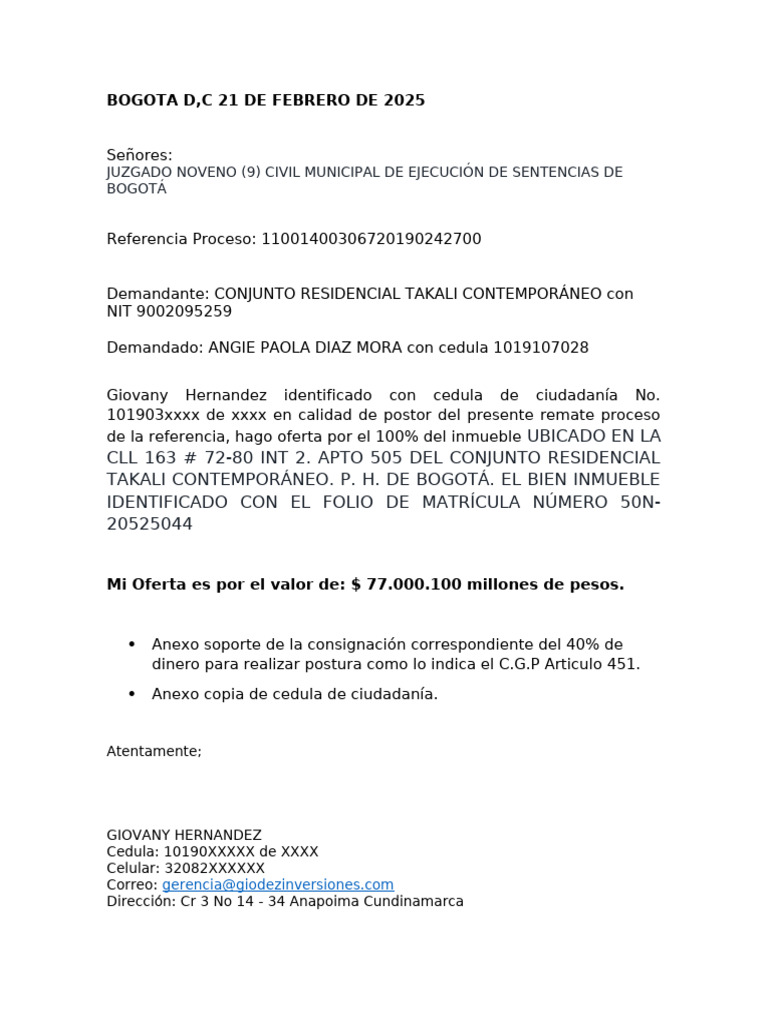 Formato para Postura a Remate de manera Presencial y Virtual | PDF