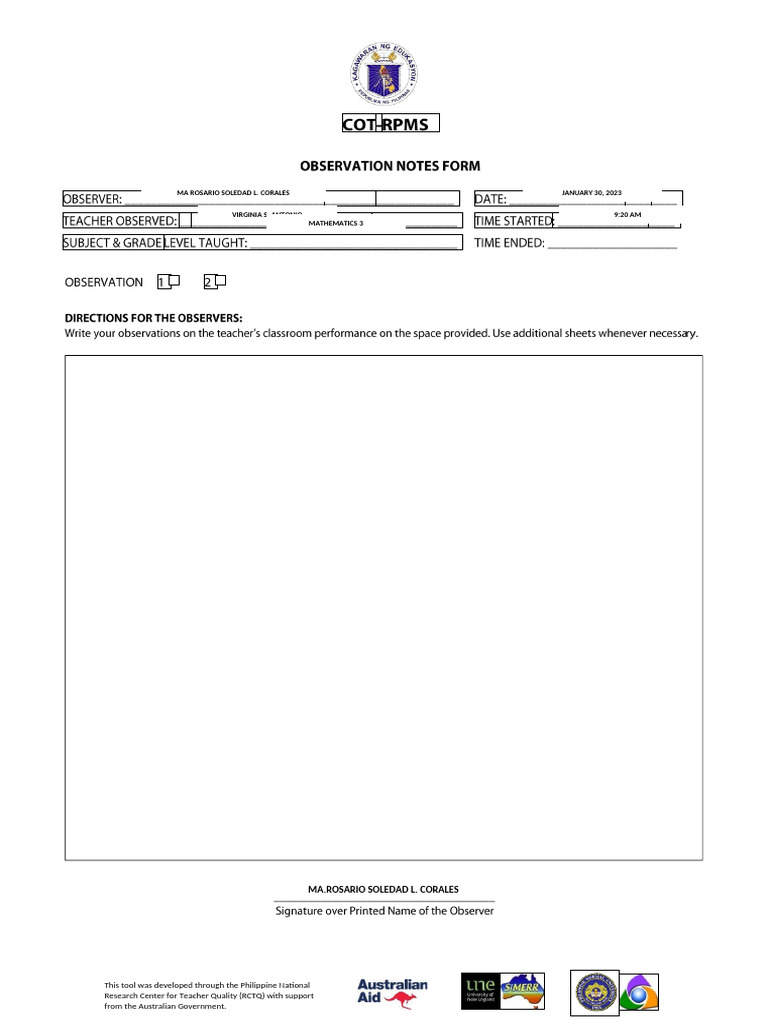 COT-RPMS-Observation-Notes-Form-converted | PDF COT-RPMS-Observation-Notes-Form-converted | PDF