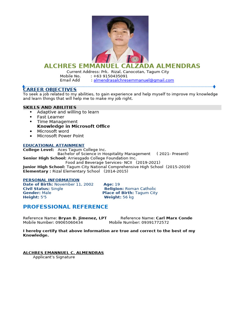 Resume of Alchres Emmanuel Almendras | PDF
