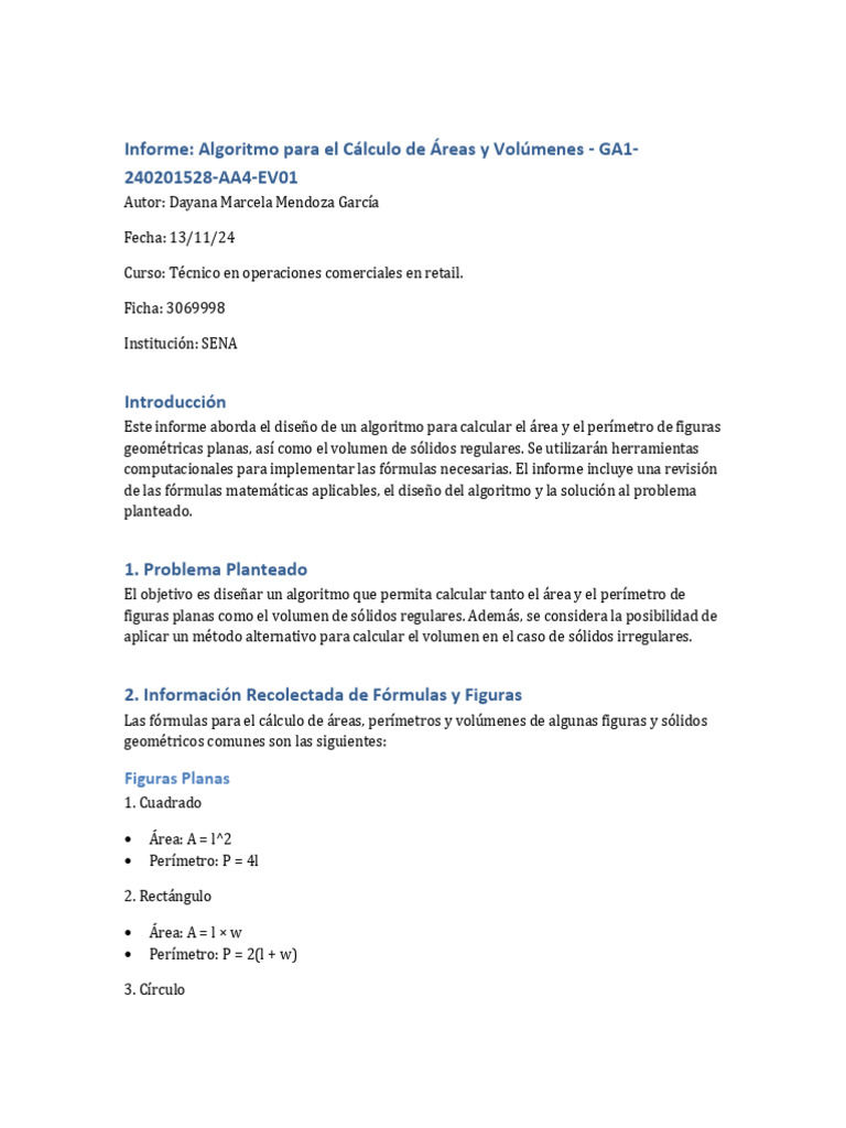 Algoritmo Calculo Areas Volumenes | PDF | Volumen | Algoritmos