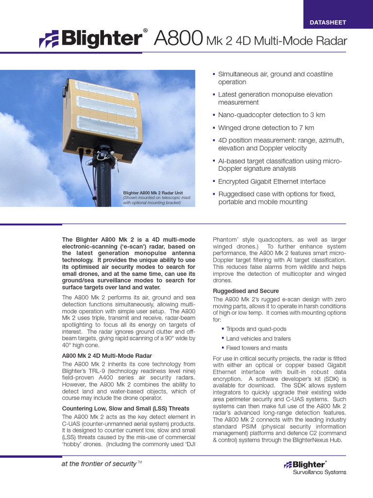 Blighter A800 Mk 2 Radar Overview | PDF | Radar | Electrical Engineering