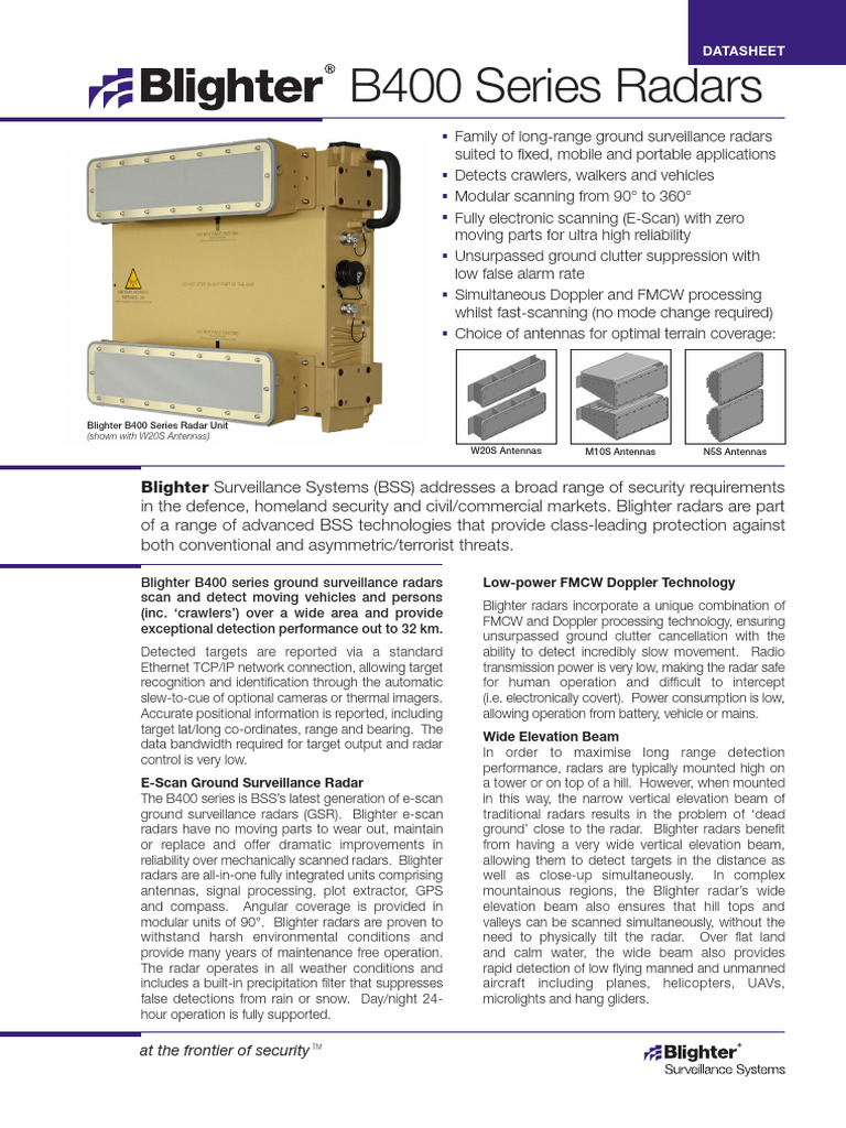 Blighter B400 Series Ground Radars | PDF | Radar | Broadcast Engineering