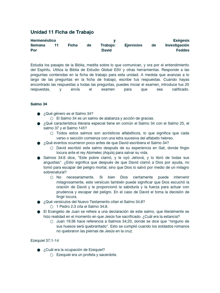 Unit 11 Worksheet | PDF | Salmos | Jesús