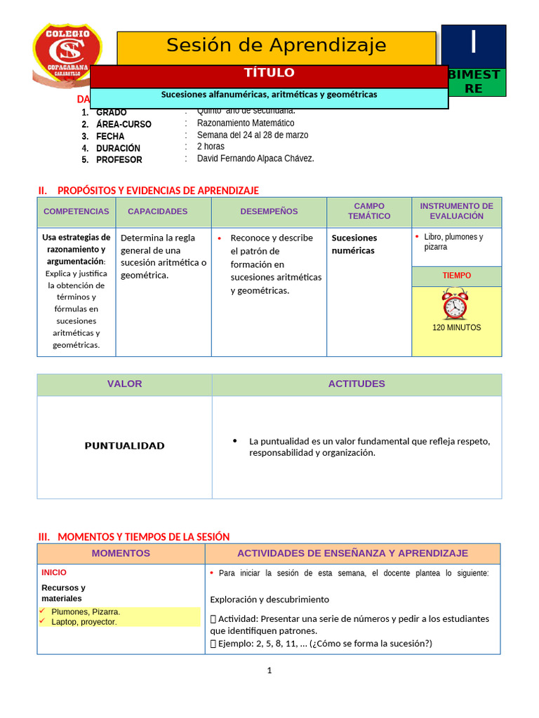 SESIÓN DE APRENDIZAJE 5to RM ALPACA | PDF | Aprendizaje | Cognición
