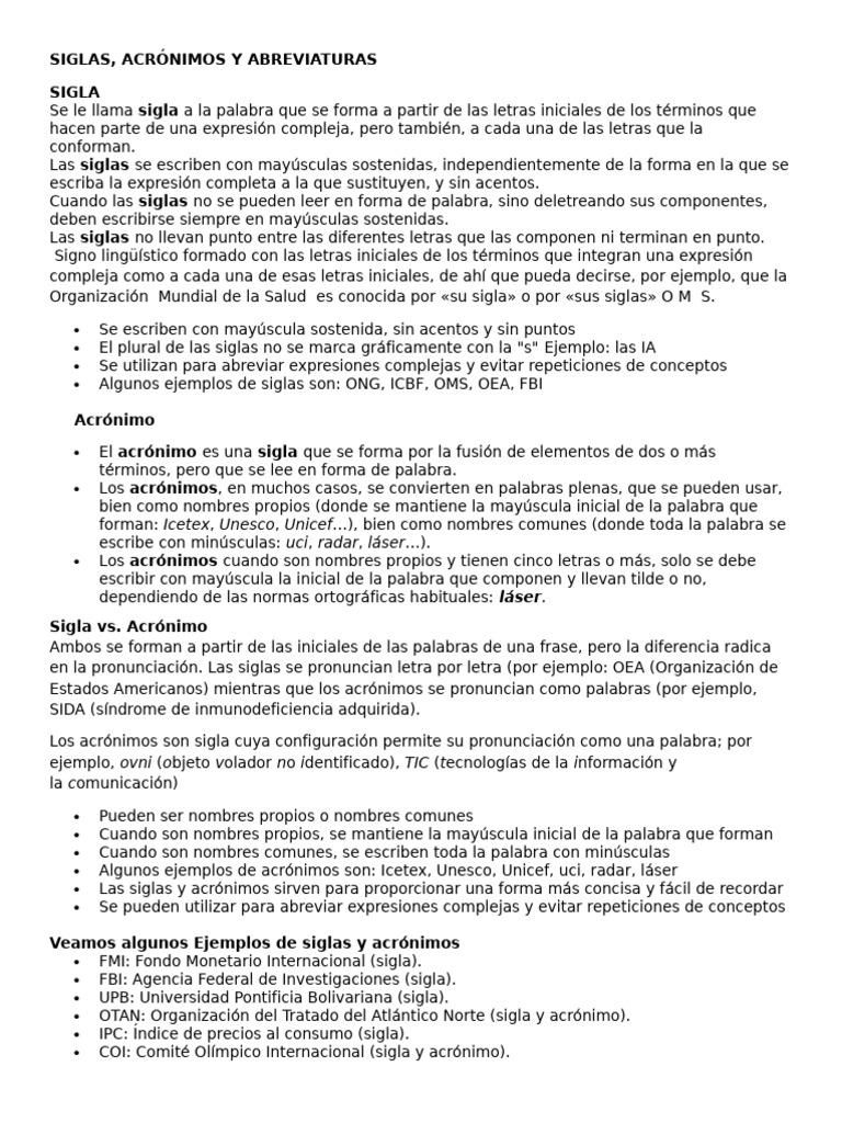 Abreviaturas, Siglas y Acrónimos | PDF | Acrónimo | Escritura