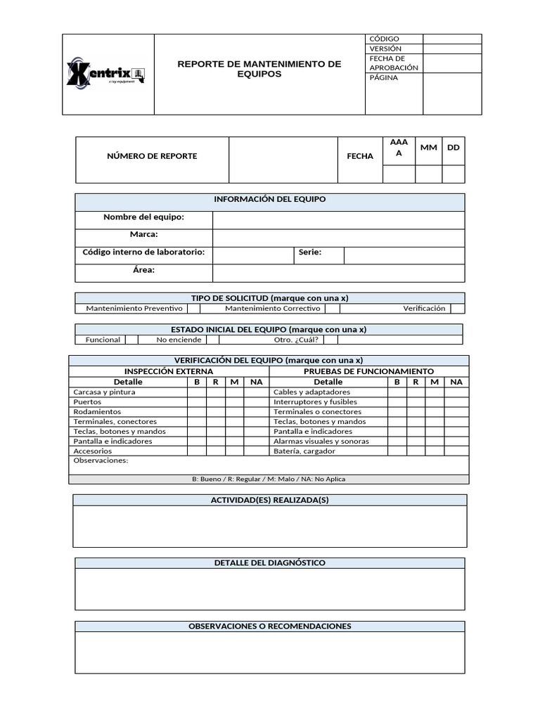 Reporte De Mantenimiento De Equipos Pdf Laboratorios