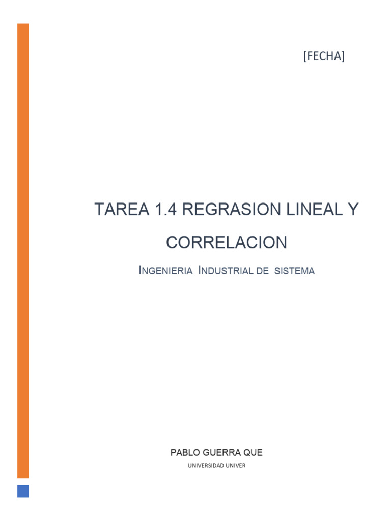 Tarea 1.4 Regresion lineal y correlacion | PDF