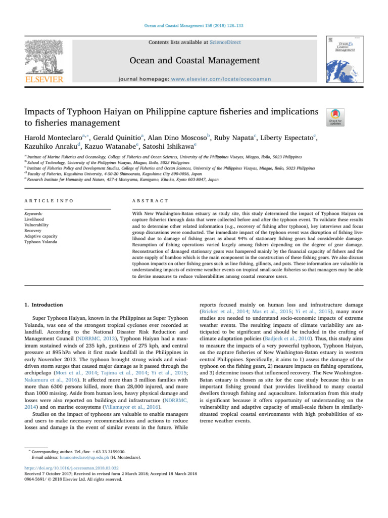 Impacts of Typhoon Haiyan On Philippine Capture Fisheries and ...