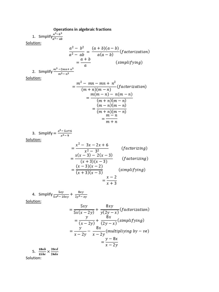 7689 - Operations in Algebraic Fractions | PDF | Mathematics