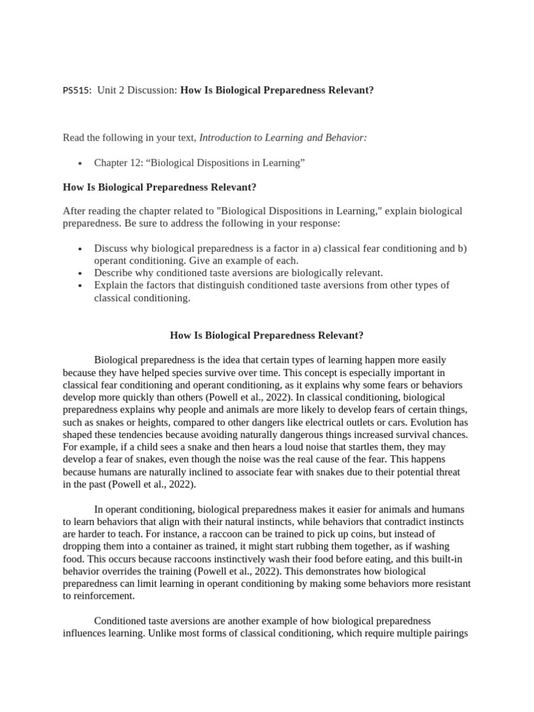 PS515 - Unit 2 Discussion - How Is Biological Preparedness Relevant ...