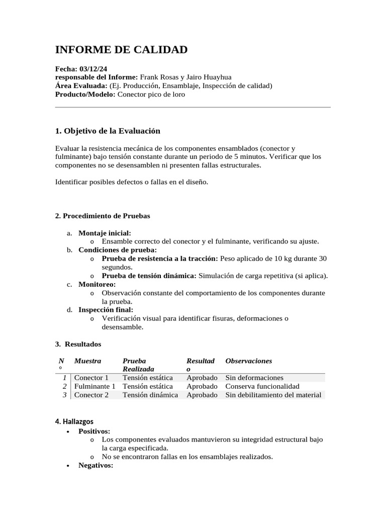 Informe de Calidad | PDF