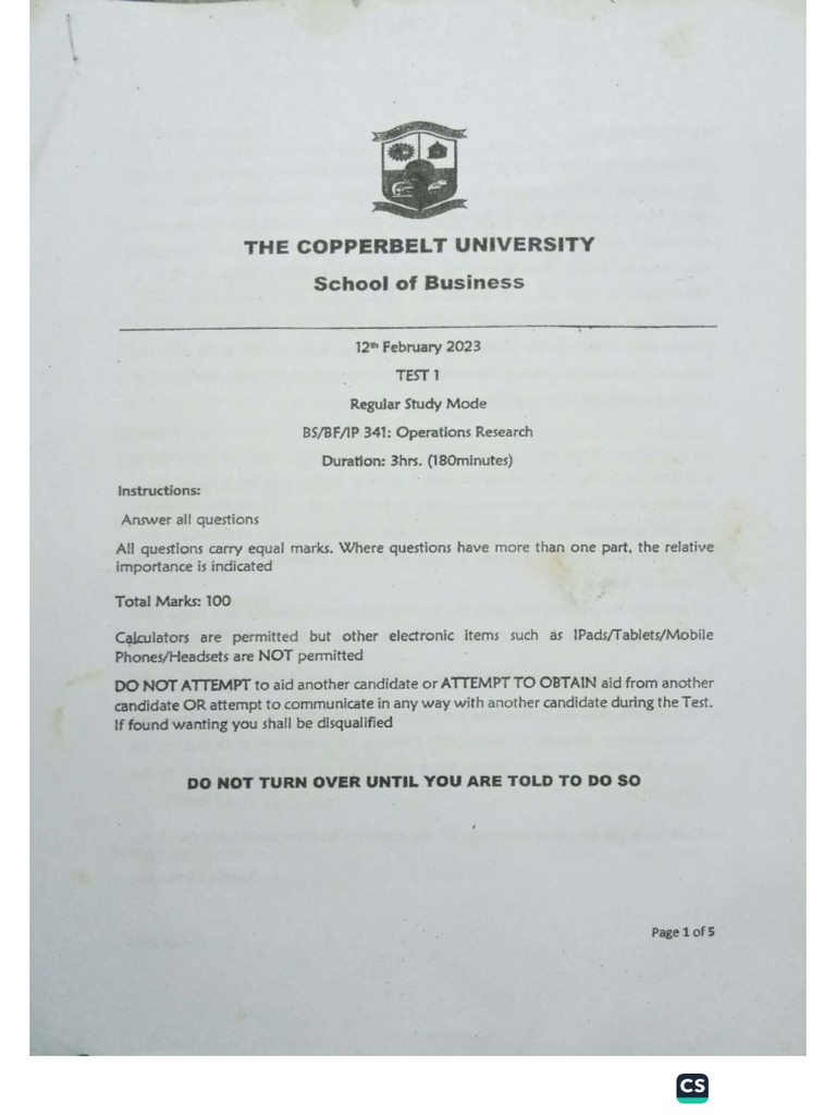 BS - BF.IP 341 Test 1 Feb 2023 | PDF