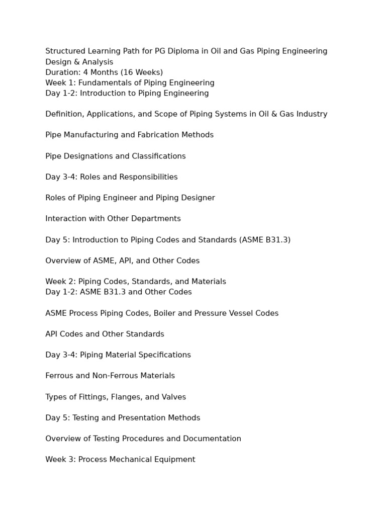 Structured Learning Path For PG Diploma in Oil and Gas Piping ...