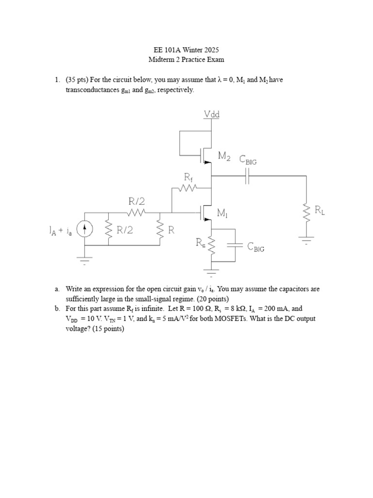 EE 101A Winter 2025 Midterm 2 Practice Exam | PDF