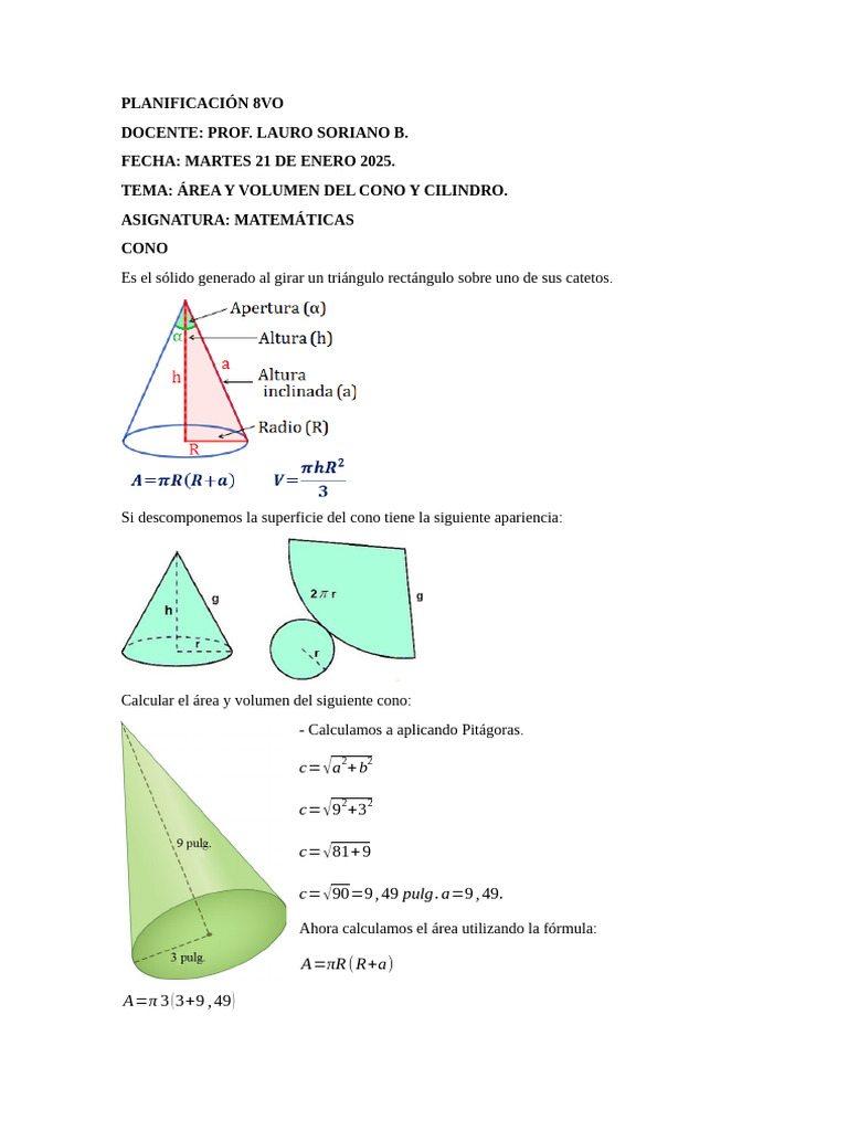 Área y Volumen de Cono y Cilindro | PDF